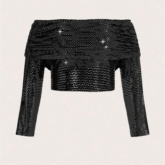 SHEIN | Tops | Black Offshoulder Rhinestone Top | Poshmark